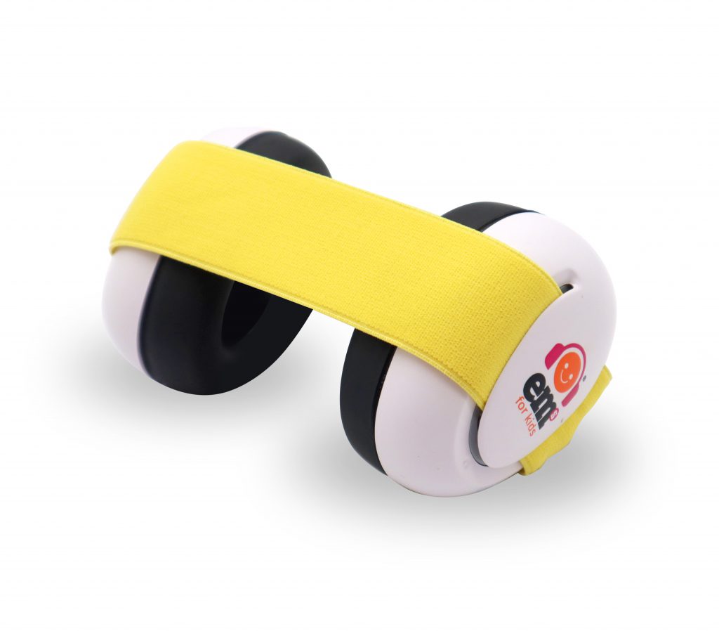 Baby Ear Defenders - White with Yellow - Ems for Kids Ear Defenders